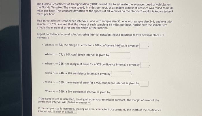 Solved The Florida Department of Transportation (FDOT) would | Chegg.com