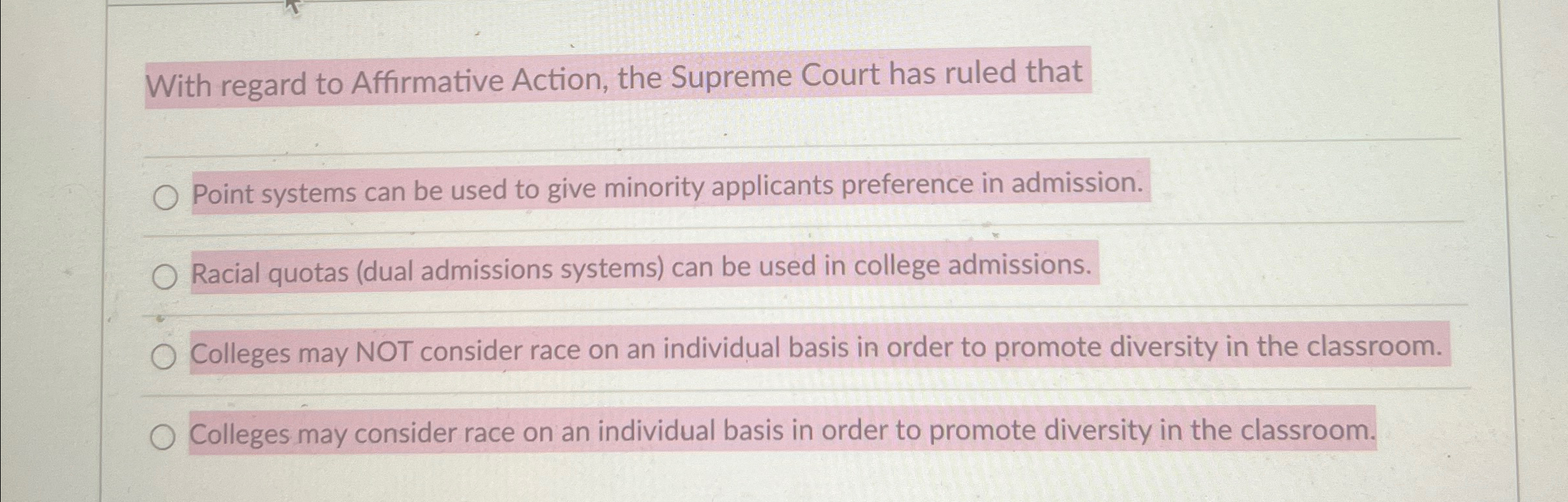 Solved With regard to Affirmative Action, the Supreme Court | Chegg.com