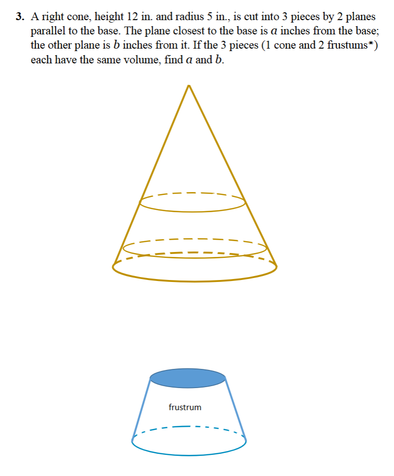 Solved 3. ﻿A right cone, height 12 ﻿in. ﻿and radius 5 ﻿in., | Chegg.com