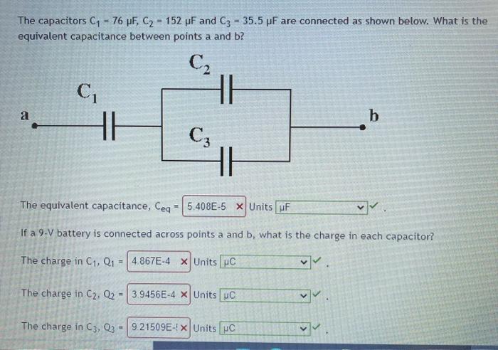 Solved The capacitors C1 = 76 pF, C2 = 152 pF and C3 = 35.5 | Chegg.com