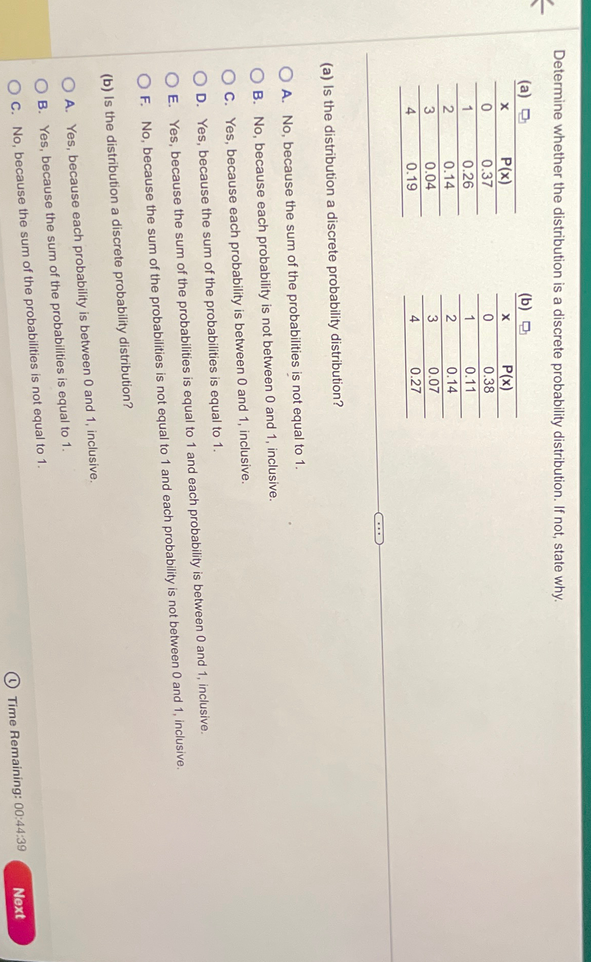 Solved Determine whether the distribution is a discrete | Chegg.com