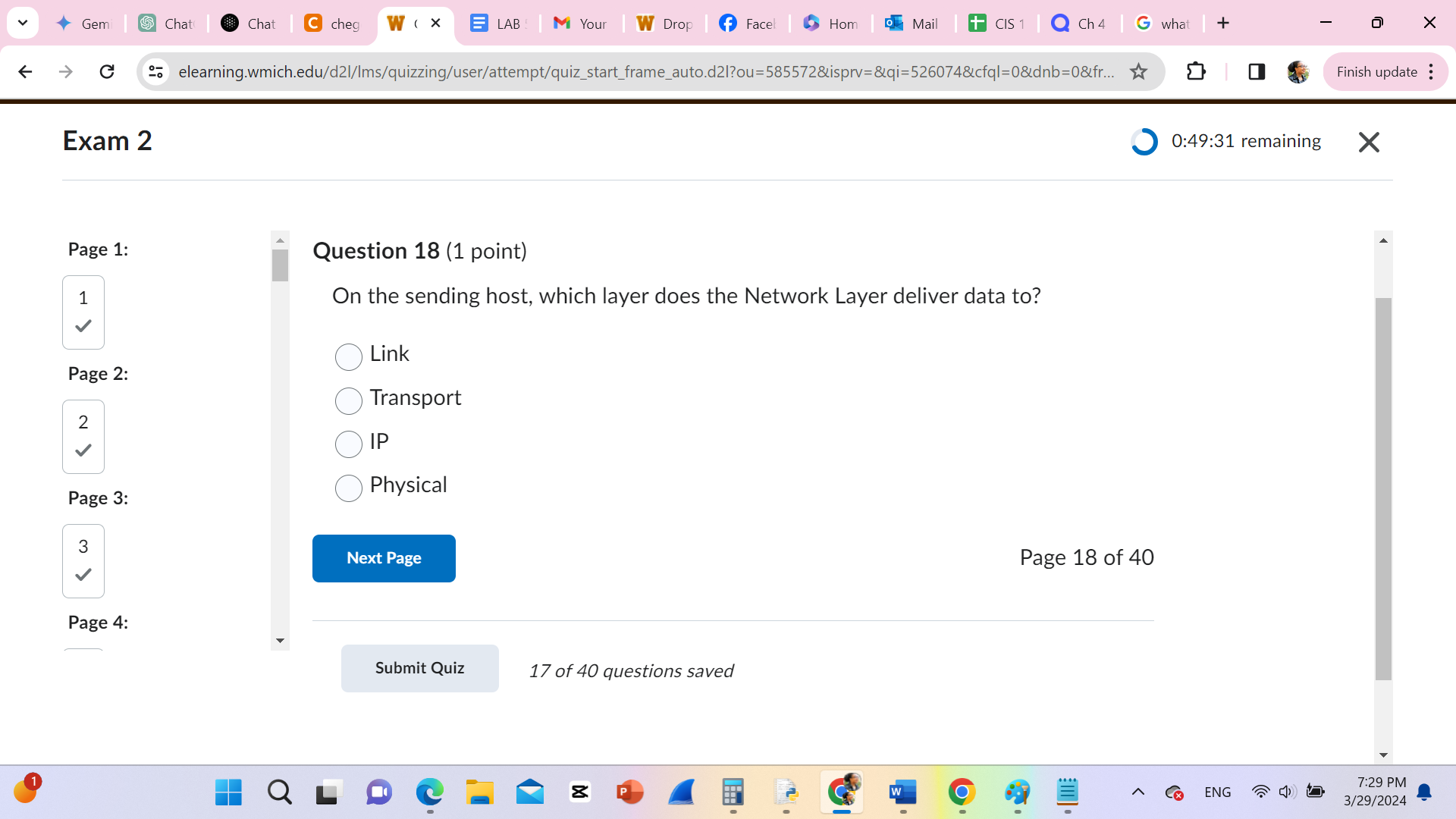 Solved Question 18 (1 ﻿point)On the sending host, which | Chegg.com