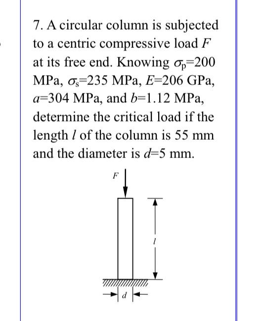 Solved 7. A circular column is subjected to a centric | Chegg.com