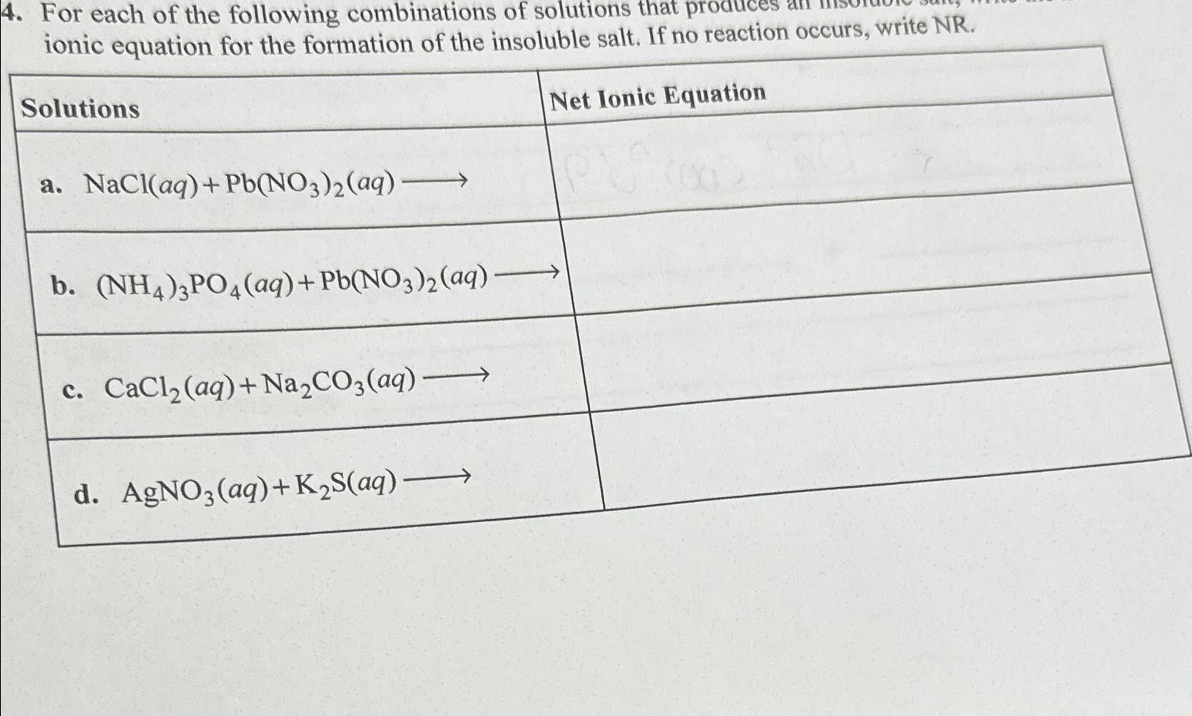 For each of the following combinations of solutions | Chegg.com