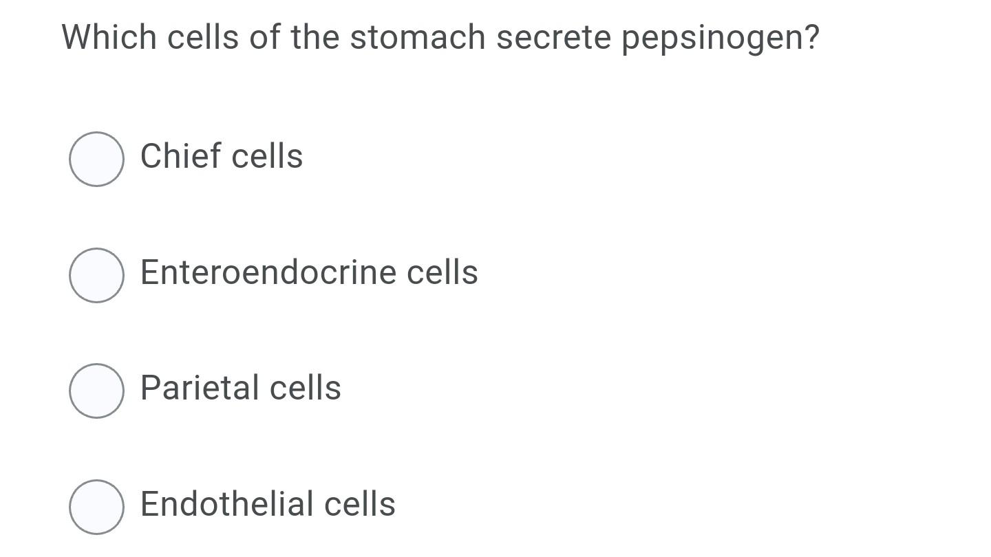 Solved Which cells of the stomach secrete pepsinogen? Chief | Chegg.com