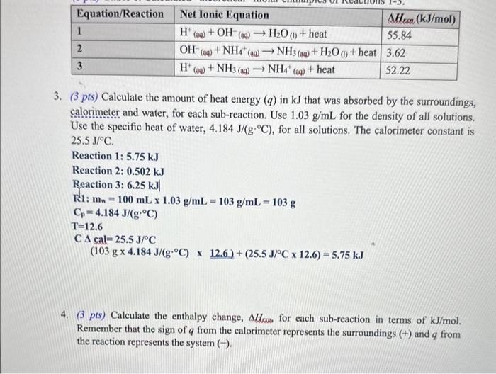 Solved 3. (3 pts) Calculate the amount of heat energy (q) in | Chegg.com