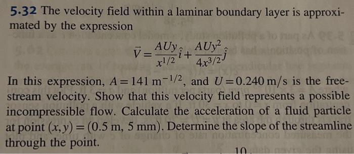 Solved 5.32 The velocity field within a laminar boundary | Chegg.com
