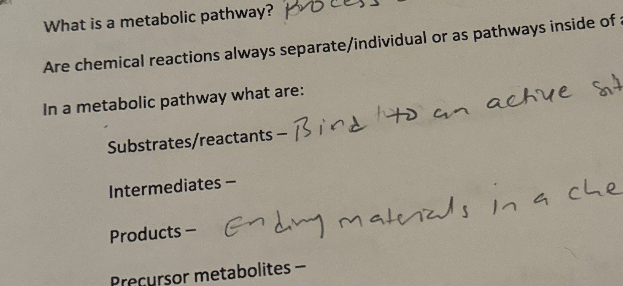 Solved What is a metabolic pathway?Are chemical reactions | Chegg.com