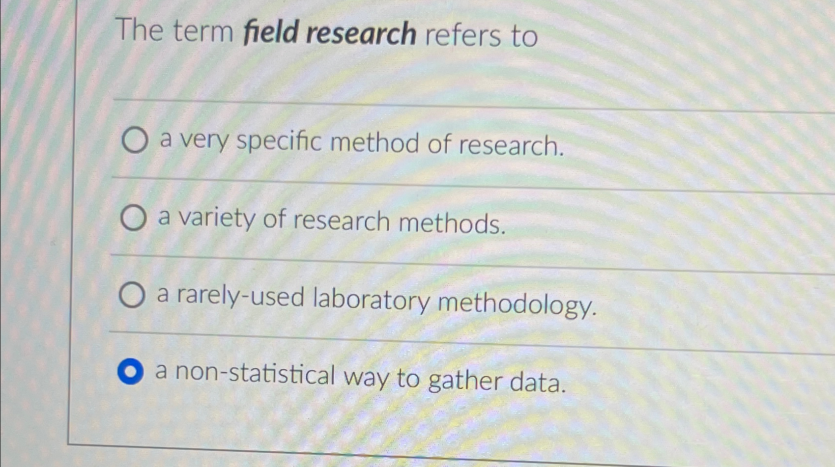 Solved The term field research refers toa very specific | Chegg.com