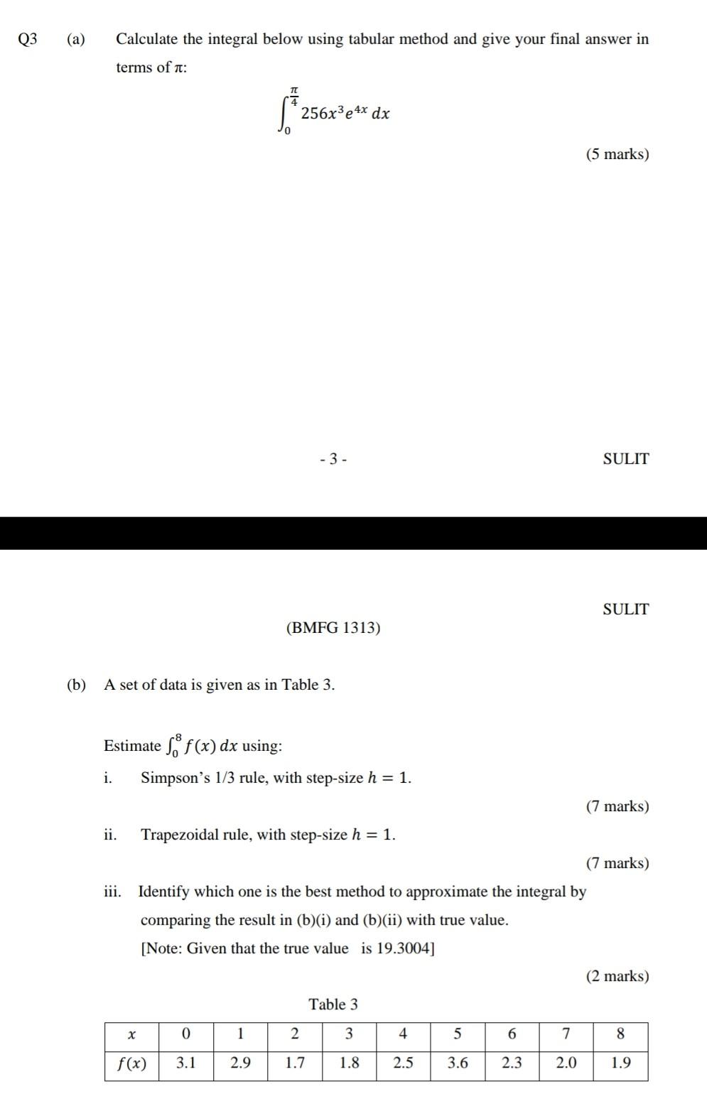 Solved (a) Calculate the integral below using tabular method | Chegg.com