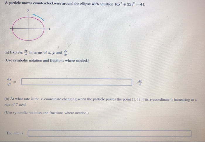 Solved A particle moves counterclockwise around the ellipse | Chegg.com