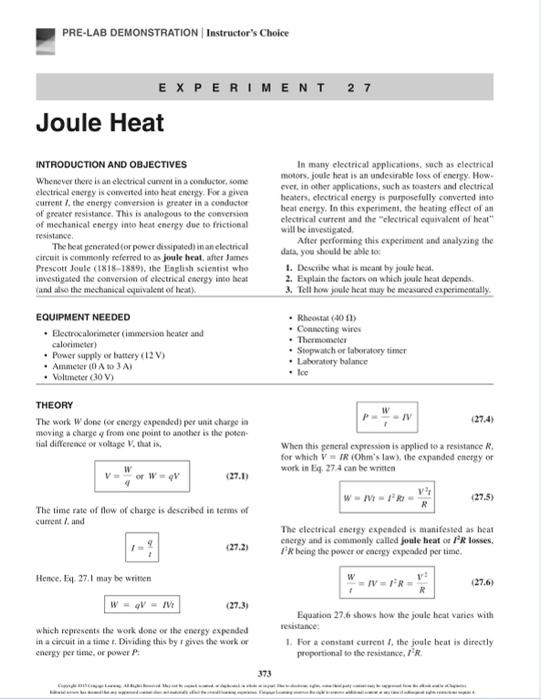 Solved PRE-LAB DEMONSTRATION Instructor's Choice EXPERIMENT | Chegg.com