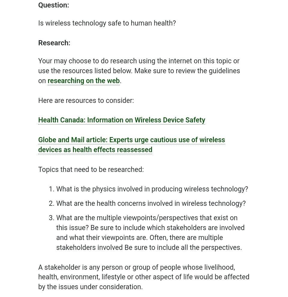 Solved Question: Is wireless technology safe to human | Chegg.com