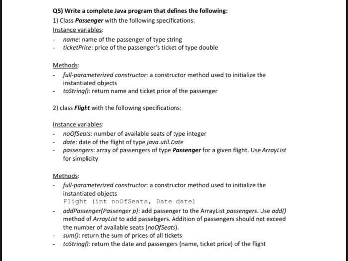Solved Q5) Write a complete Java program that defines the | Chegg.com