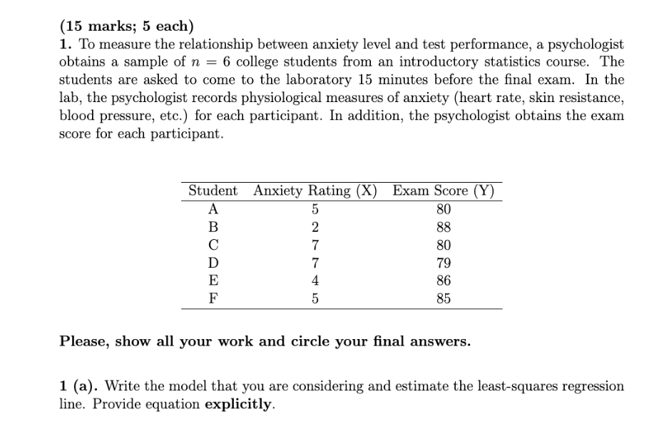 Solved (15 ﻿marks; 5 ﻿each)To measure the relationship | Chegg.com
