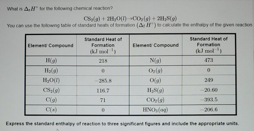 Solved What is ΔrH∘ for the following chemical reaction? | Chegg.com
