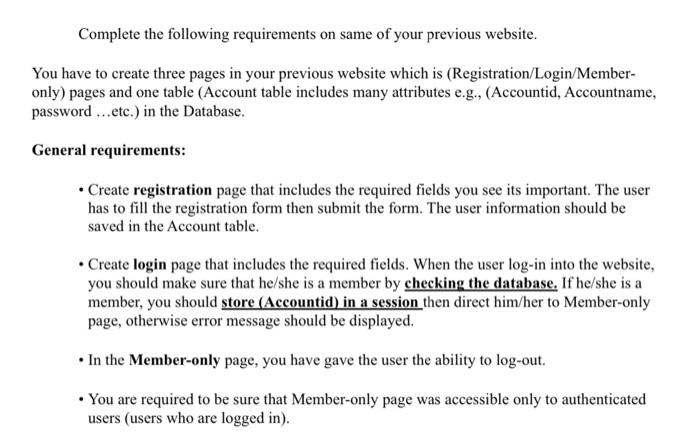 Solved Use ASP.NET to create a website that satisfies the | Chegg.com