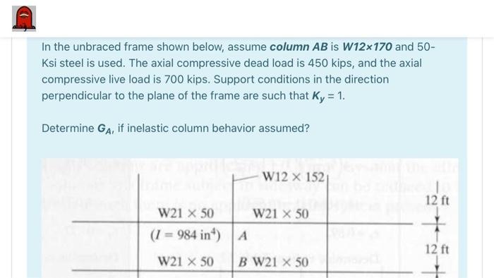 Solved In the unbraced frame shown below, assume column AB | Chegg.com