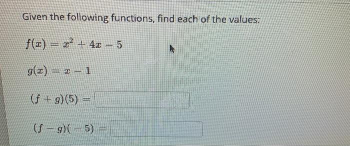 Solved Given the following functions, find each of the | Chegg.com