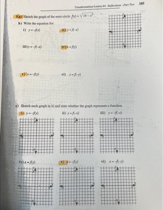 Solved Transformations Lesson 24: Reflecrions - Part Two 105 | Chegg.com