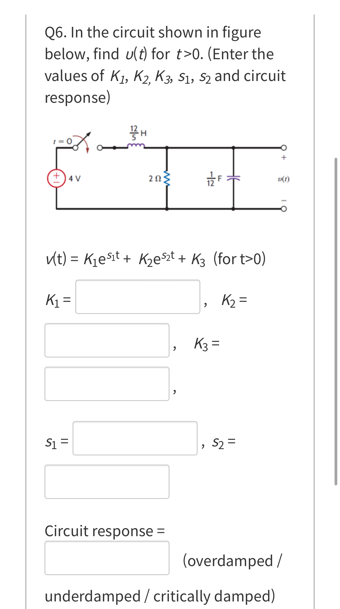 Solved Q6. ﻿In the circuit shown in figure below, find u(t) | Chegg.com