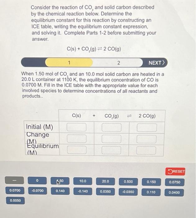 Solved Consider the reaction of CO2 and solid carbon | Chegg.com