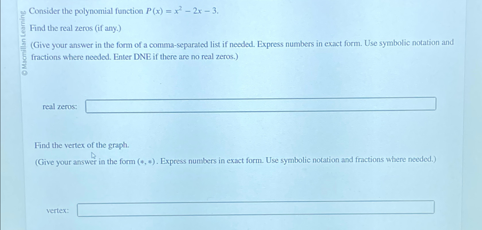 Solved Consider The Polynomial Function P X X2 2x 3 Find