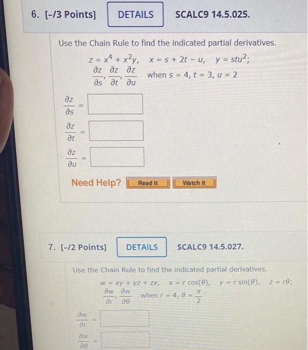 Solved DETAILS SCALC9 14.5.025. Use the Chain Rule to find | Chegg.com