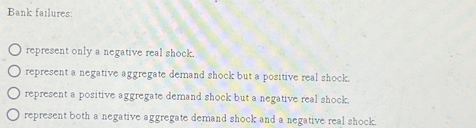 Solved Bank failures:represent only a negative real | Chegg.com