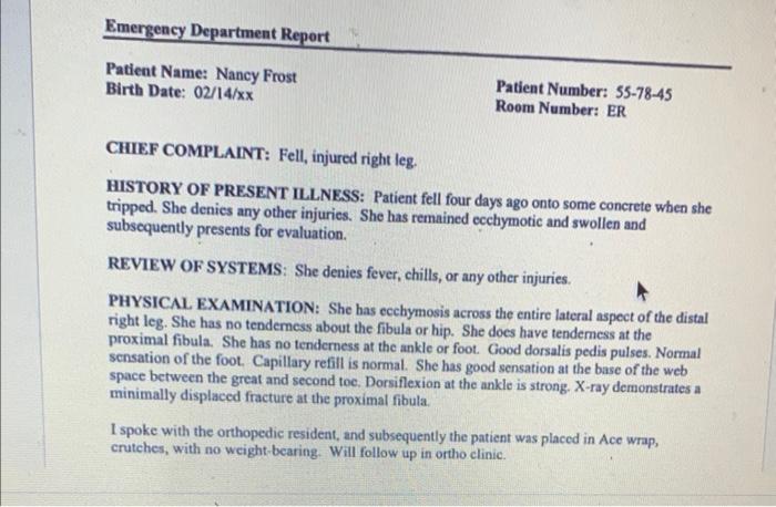 CHIEF COMPLAINT: Fell, injured right leg. HISTORY OF | Chegg.com