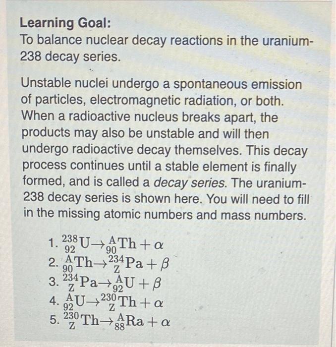Solved Learning Goal: To balance nuclear decay reactions in | Chegg.com