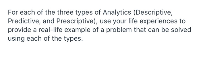 Solved For each of the three types of Analytics | Chegg.com
