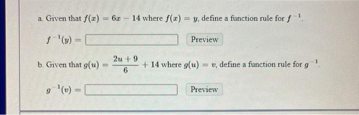 Solved a. Given that f(x)=6x−14 where f(x)=y, define a | Chegg.com