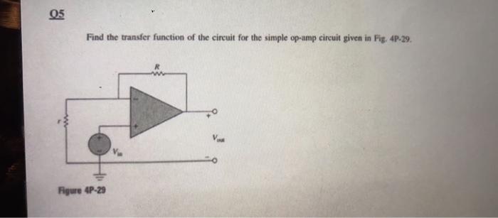 Solved 05 Find the transfer function of the circuit for the | Chegg.com