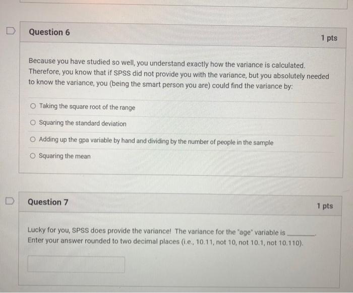 Solved SPSS Assignment: Variability The following output | Chegg.com