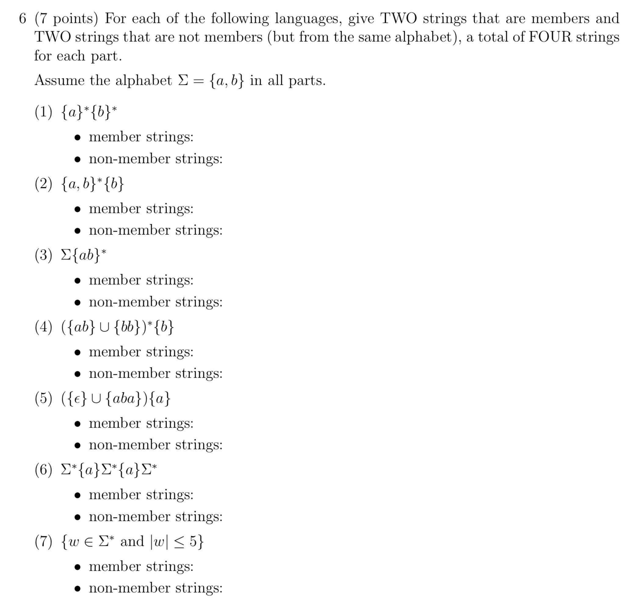 Solved 6 7 ﻿points ﻿for Each Of The Following Languages
