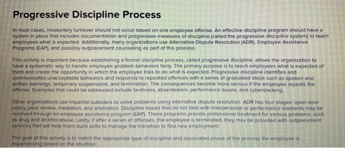 Progressive Discipline Process In most cases, | Chegg.com