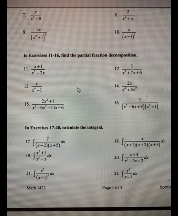 Solved 10. In Exercises 11-16, find the partial fraction | Chegg.com