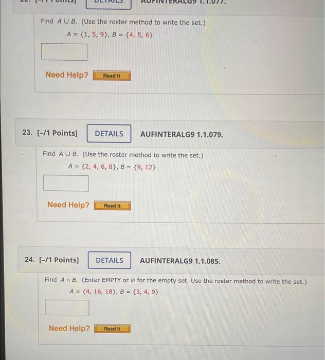 Solved Find A∪B. (Use the roster method to write the set.) | Chegg.com