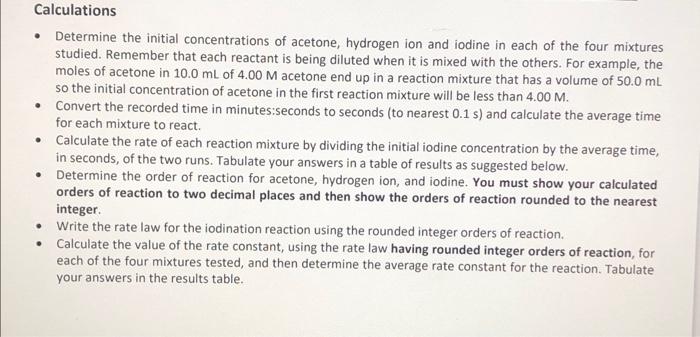 Solved Calculations • Determine the initial concentrations | Chegg.com