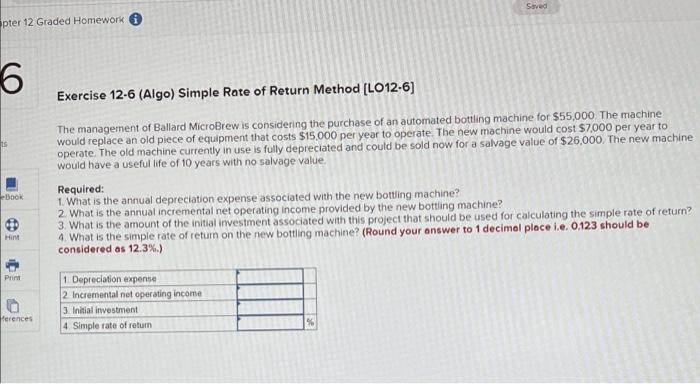 Solved Exercise 12-1 (Algo) Payback Method [LO12-1] The | Chegg.com