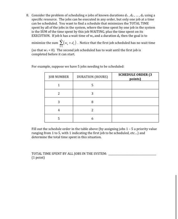 Solved 8. Consider the problem of scheduling n jobs of known | Chegg.com