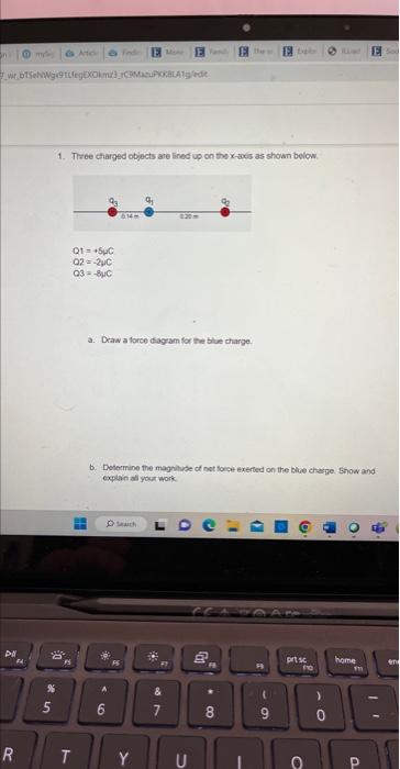 Solved 1. Three charged objects are lined up on the x-axis | Chegg.com