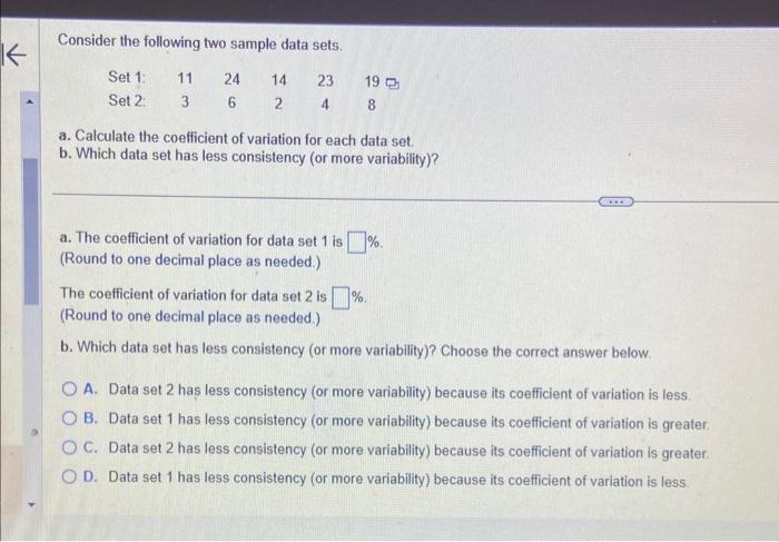 Solved Consider the following two sample data sets. a. | Chegg.com