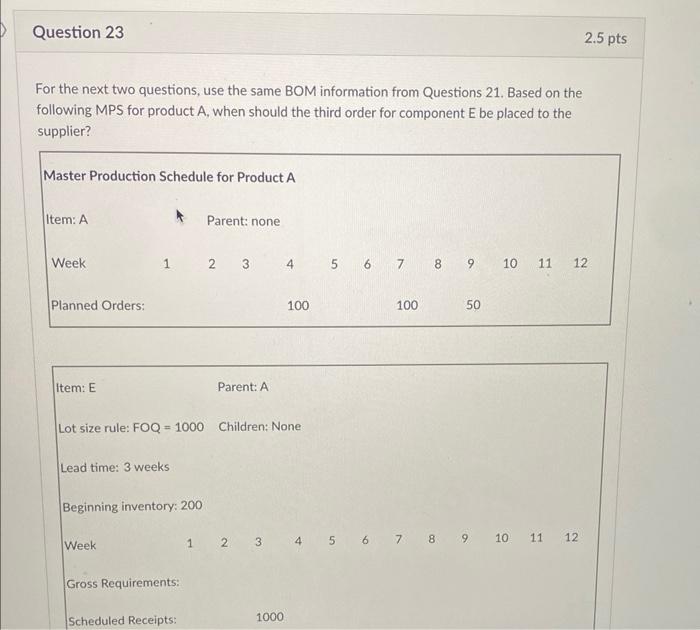 For the next two questions, use the same BOM | Chegg.com