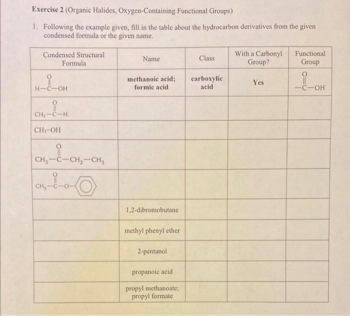 Solved Exercise 2 (Organic Halides, Oxygen-Containing | Chegg.com