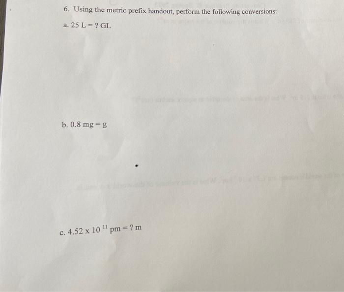 Solved first sheet use the metric prefix sheet to solve the | Chegg.com
