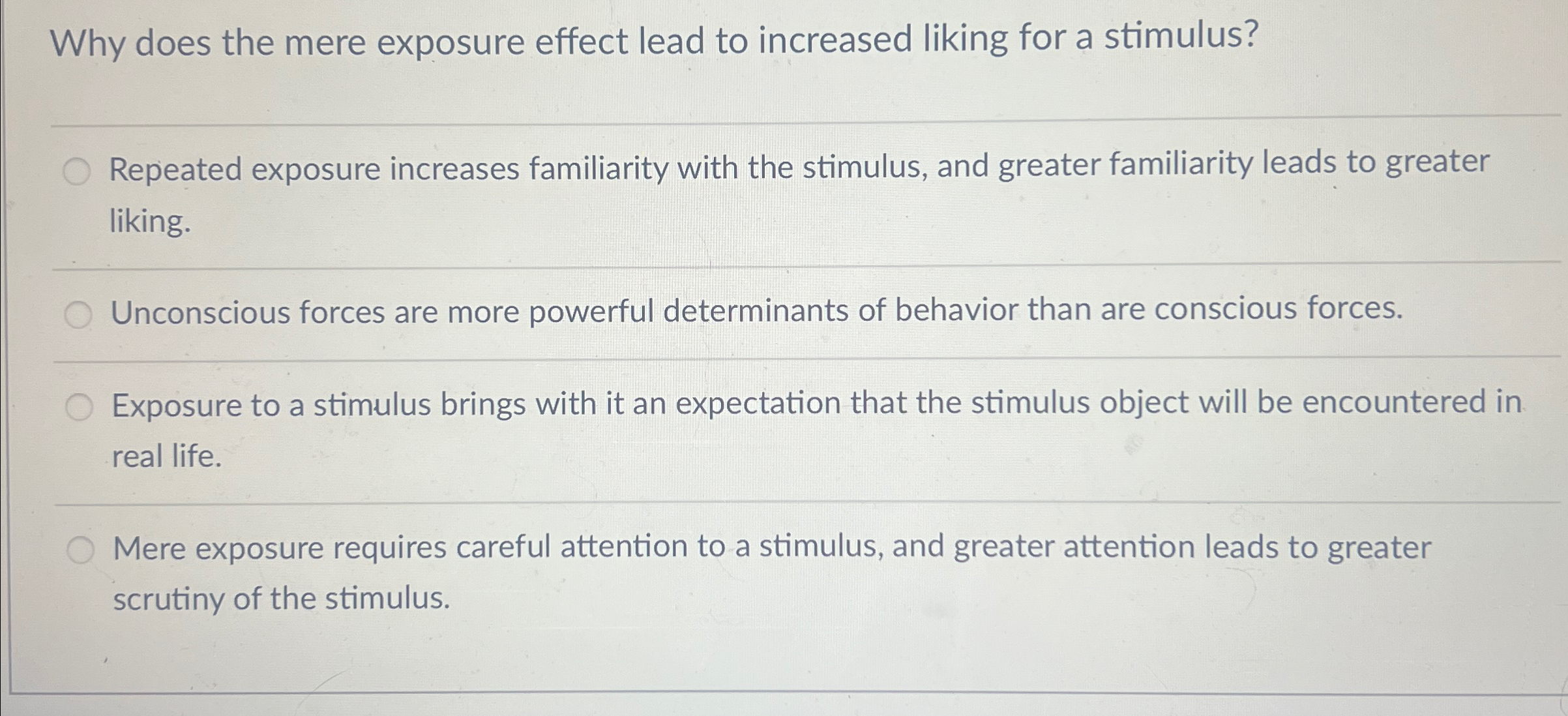 Solved Why does the mere exposure effect lead to increased | Chegg.com