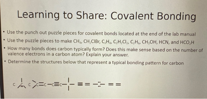 Solved Learning to Share: Covalent Bonding . . Use the punch | Chegg.com