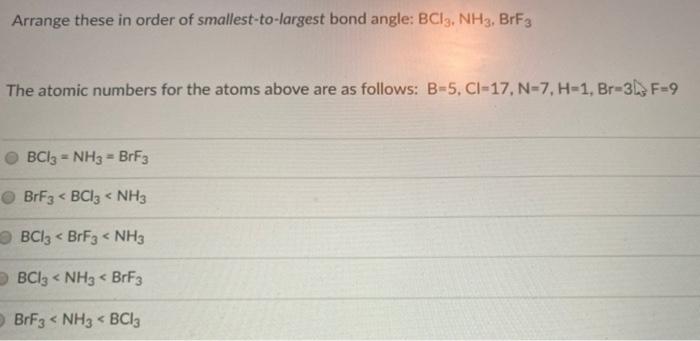Solved Arrange these in order of smallest-to-largest bond | Chegg.com